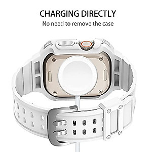 AIRYZGOOD Compatible for Apple Watch Band Ultra 2/1 49mm with Bumper Case,Rugged Men Bands Sport Protective Case Shockproof Protector Cover for iWatch Ultra 2/1 49mm(White,49mm)
