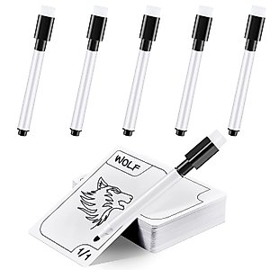 50 Pieces Multifunctional Tokens Reusable Cards Erasable Index Cards Dry Erase Cards White Blank Flash Cards with 5 Pcs Black Marker Pens for Playing Games, School, Office, Housework