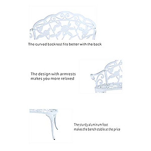 C/G Patio Balcony Bench Double Seat, Anti-Rust Cast Aluminum Patio Garden Bench for Park Yard Outdoor Furniture White