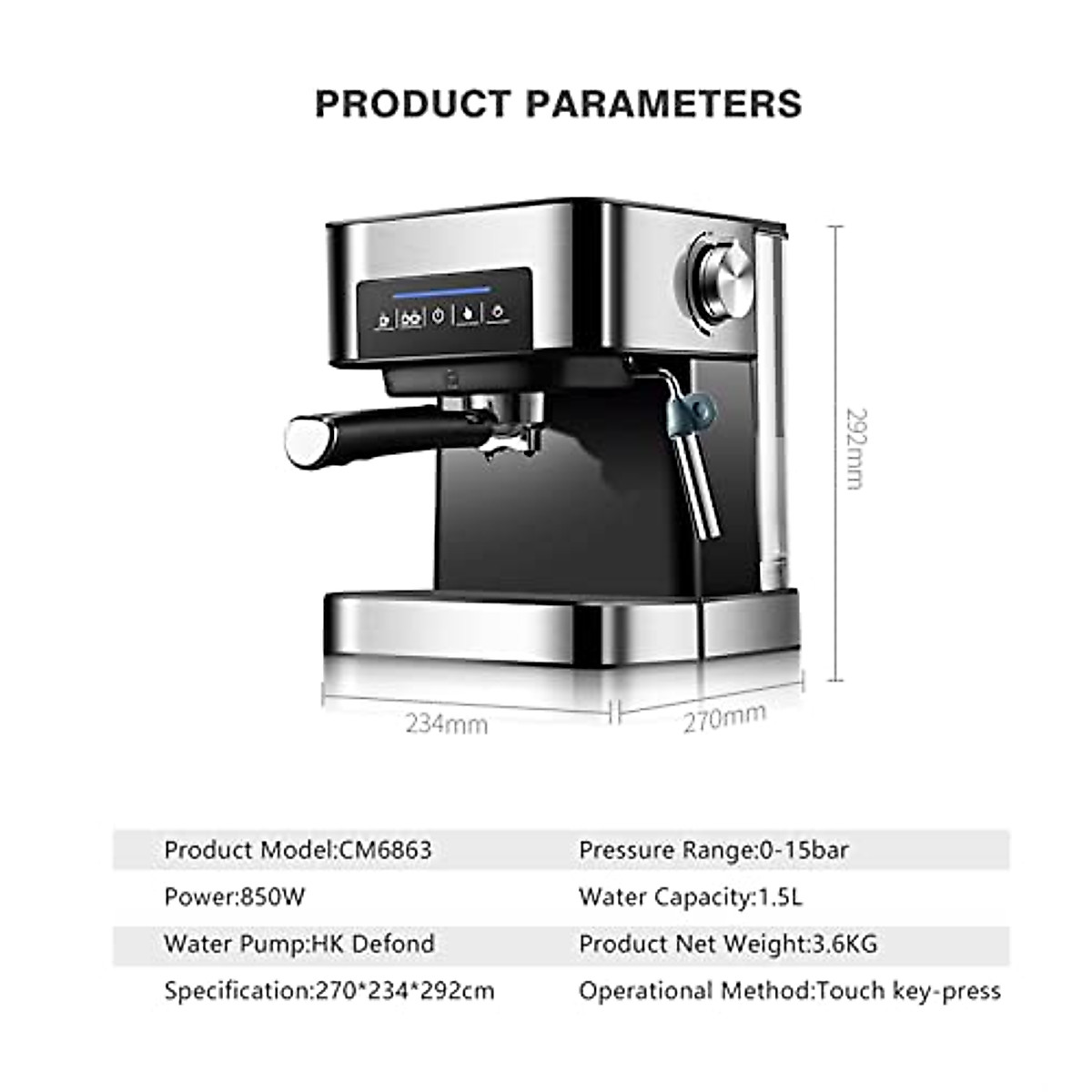 IEASEkfj Espresso Machine Coffee Maker Espresso Maker Semi-Automatic Pump Type Cappuccino Milk Bubble Maker for Home Coffee Machine