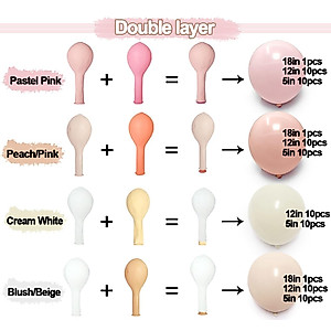 Pink White Balloon Garland Double Stuffed Baby Pink Blush Balloons Pastel Pink Cream Beige Balloons Light Pink Ivory Balloon Arch Kit for Boho Birthday Baby Shower Wedding Bridal Party Decor