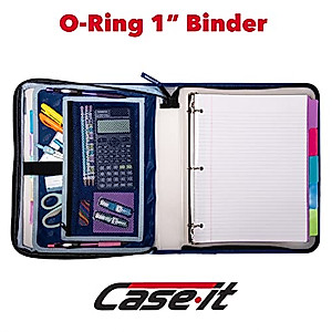 Case-it Transulcent Slim Go Tab Zipper Binder, 1" O-Ring with 5-Color tabs, Expanding File Folder, PS-425-Slim, Red