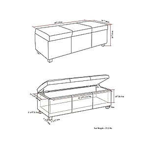 SIMPLIHOME Avalon 48 Inch Wide Contemporary Rectangle Storage Ottoman Bench in Distressed Brown Vegan Faux Leather, For the Living Room, Entryway and Family Room