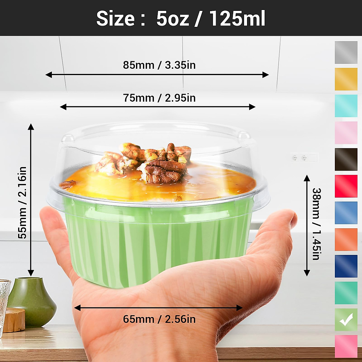 EUSOAR Muffin Liners, 50pcs 5oz 125ml Disposable Cupcake Cups, Aluminum Foil Muffin Liners Cups with Lids, Cupcake Holder, Disposable Aluminum Foil Cupcake Baking Cups Holders Ramekins Pans with Lids