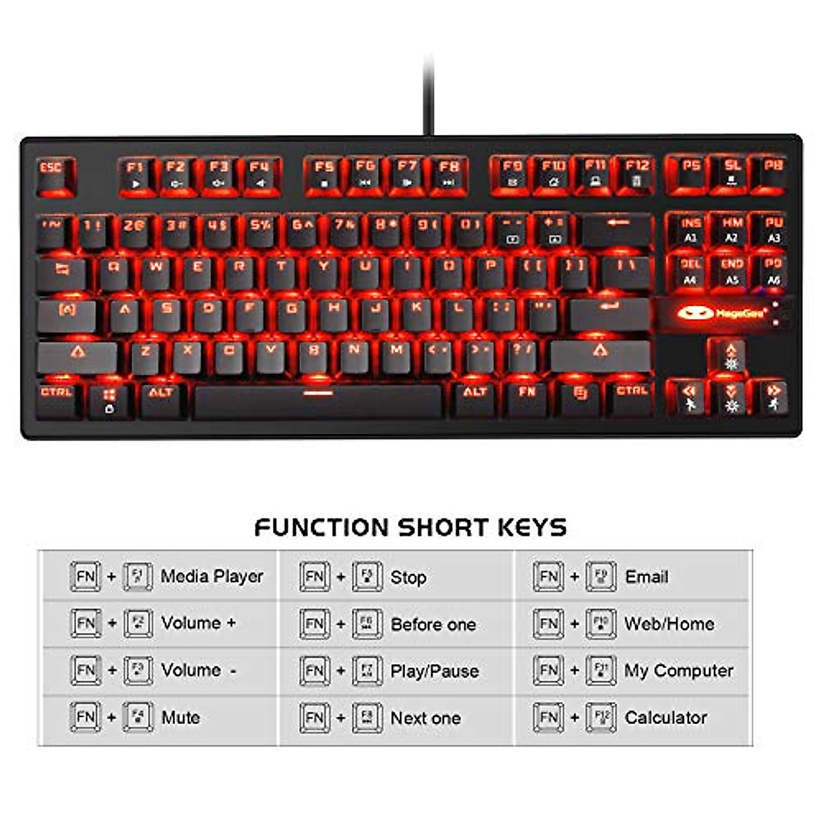 Anivia 87 Keys Mechanical Gaming Keyboard, 80% Compact USB Wired Mechanical Keyboard with Red Backlit & Blue Switch, Hot Swappable Gaming Keyboard for Gaming and Work - Black
