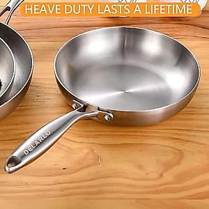 DELARLO Whole body Tri-Ply Stainless Steel 8inch Small Frying Pan, Oven safe induction kitchen skillet,Suitable for All Stove (Detachable Handle)