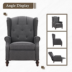PALLOME Wingback Recliner Chair with Massage and Heat Tufted Fabric Push Back Arm Chair, Recliner Chair for Living Room Bedroom Home Theater (1,Grey)