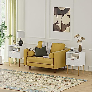 Aobafuir Nightstand, Drawer Dresser for Bedroom, Small Side Table with Drawer, Bedside Furniture, Night Stand, End Table with Gold Frame for Bedroom,Living Room,White