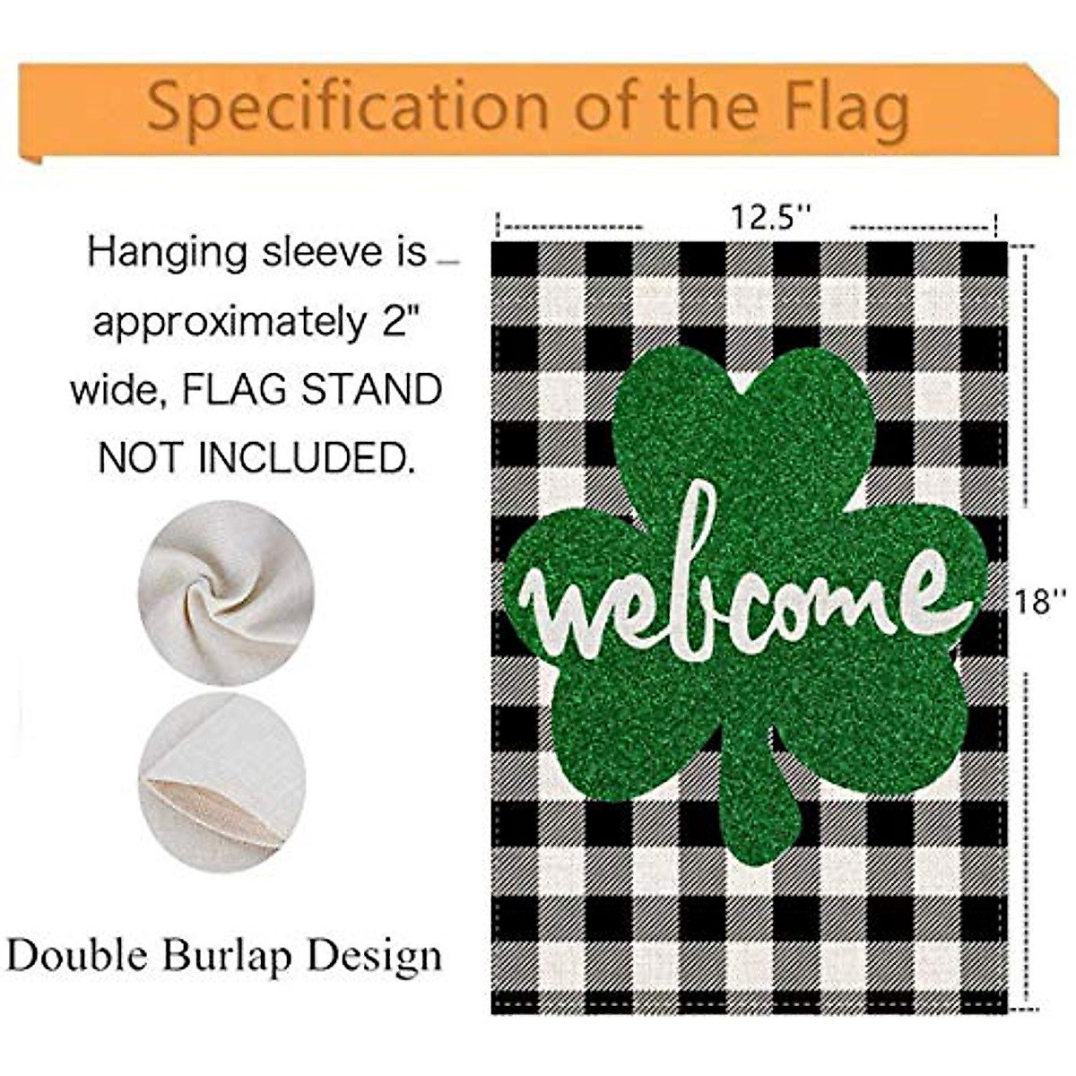 AUOIKK Welcome Buffalo Plaid Shamrock Garden Flag Vertical Double Sided, St Patrick's Day Yard Sign Porch Flag Home Party Hanging Wall Flags Banner Outdoor Decoration 12.5 x 18 Inch