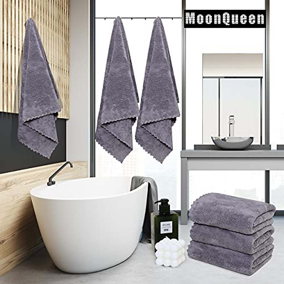 MOONQUEEN 2 Pack Premium Bath Towel Set - Quick Drying - Microfiber Coral Velvet Highly Absorbent Towels - Multipurpose Use as Bath Fitness, Bathroom, Shower, Sports, Yoga Towel (Grey)