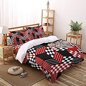 Laibao Duvet Cover Twin Size Modern Red Black Abstract Art Geometric Mid Century Soft Bedding Comforter Cover Set of 4 with 2 Pillow Cases 1 Flat Sheet Breathable Quilt Cover Sets for Boys Girls