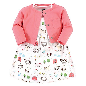 Hudson Baby baby girls Cotton and Cardigan Set Casual Dress, Farm Animals, 2T US