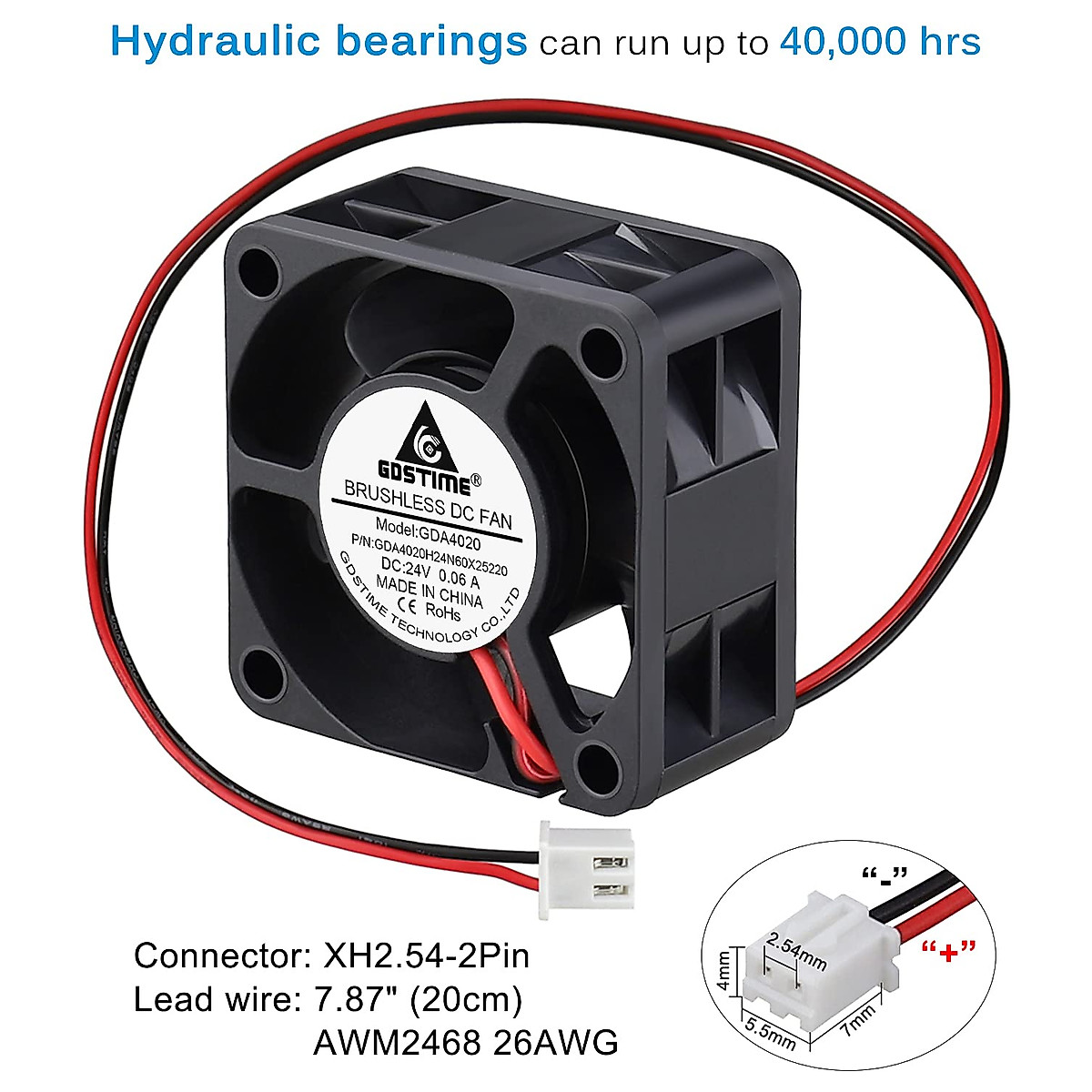 GDSTIME 40mm Brushless Cooling Fan, 40mm x 40mm x 20mm 24V Dc Fan 6000RPM