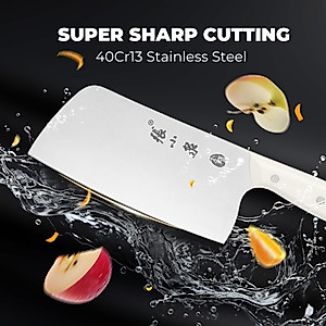 ZHANG XIAO QUAN SINCE 1628 Chinese Meat Cleaver 7.3”, Heavy Duty Chopper Knife 40Cr13 Stainless Steel for Meat Vegetable Chef Knife White