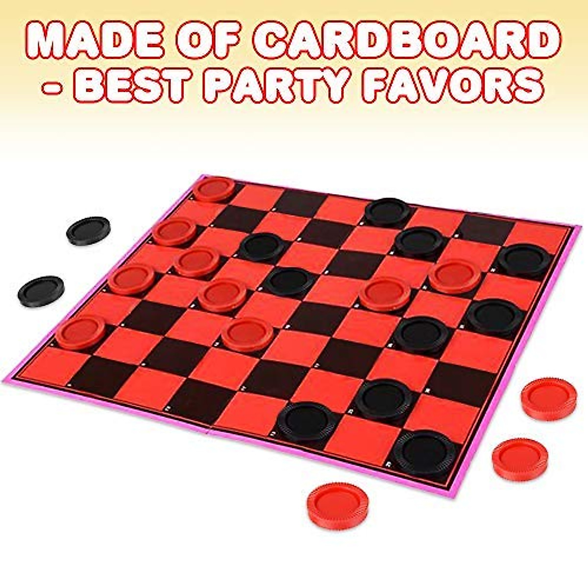 Gamie Checkers Board Game for Kids, Set of 6, Classic Checkers with Red and Black Pieces, Fun Travel Games for Kids and Adults, Cool Birthday Party Favors and Goodie Bag Fillers