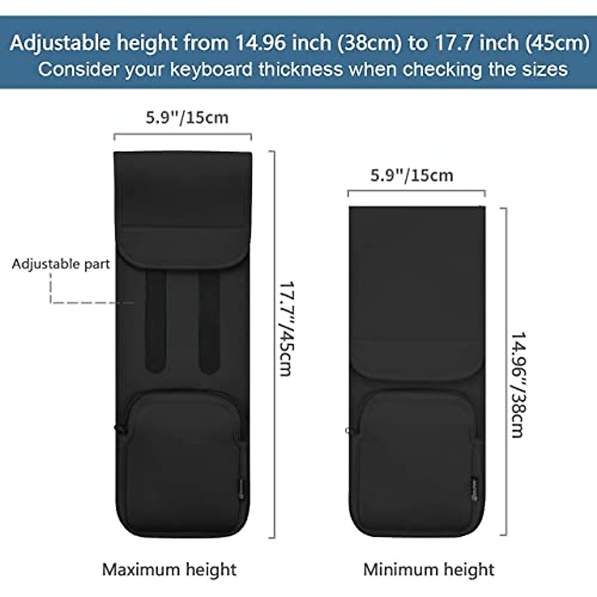 Case Star 5.9" x 15.5" Adjustable Keyboard Sleeve Travel Case for Slim Full-Size Keyboards (up to 17.7 Inches), Soft and Padded Neoprene Protective Keyboard Case with Mouse Storage Pocket (Black)