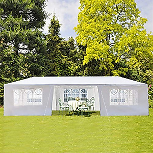 Simply-Me 10' x 30' Outdoor Canopy Tent White Wedding Gazebo Canopy Party Tent Practical Waterproof Tent with Brighter Windows,5 Removable Side Walls