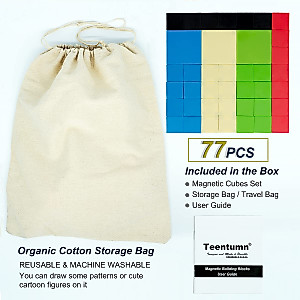 Teentumn Magnet Blocks 77 Pieces Set for Toddler Boys Girls, Preschool Educational Construction Kit, Sensory Montessori Toys Kids BlocksMagnetic Cube Building Toys