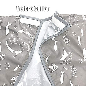 HIVVI Long Sleeve Baby Bib, Attaches to Highchair, Waterproof & Portable (Gray Seaworld)