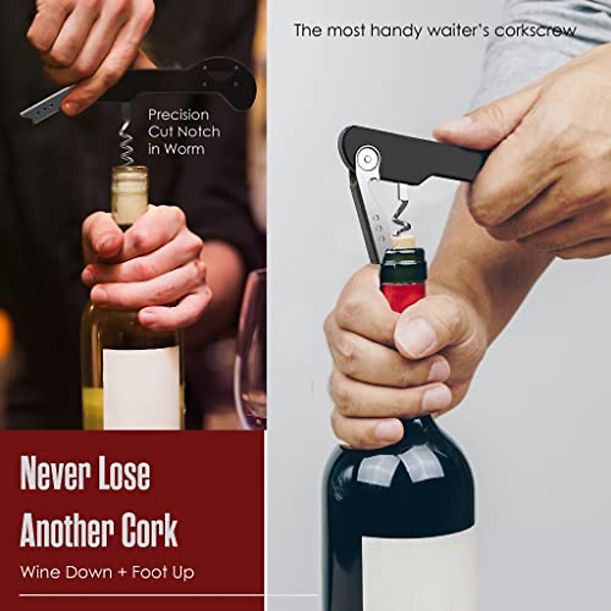 Houseables Boomerang Wine Opener, Corkscrew, 5 1/4”, Black, Cork Screw, No Blade, Foil Cutter, 3 in 1, for Waiters, Servers, Sommelier, Restaurant, Open Bottles, Beer, Multi Use, Compact