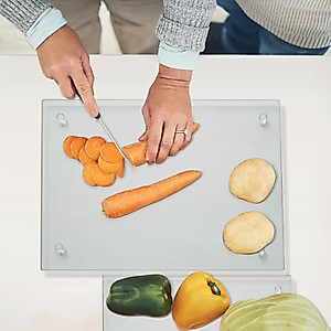 Mymonfif Tempered Glass Cutting Board for Kitchen, Clear Glass Board for Countertop, Heat Resistant, with Non-Slip Feet, 12x16" & 12x8" 2 Pcs Clear