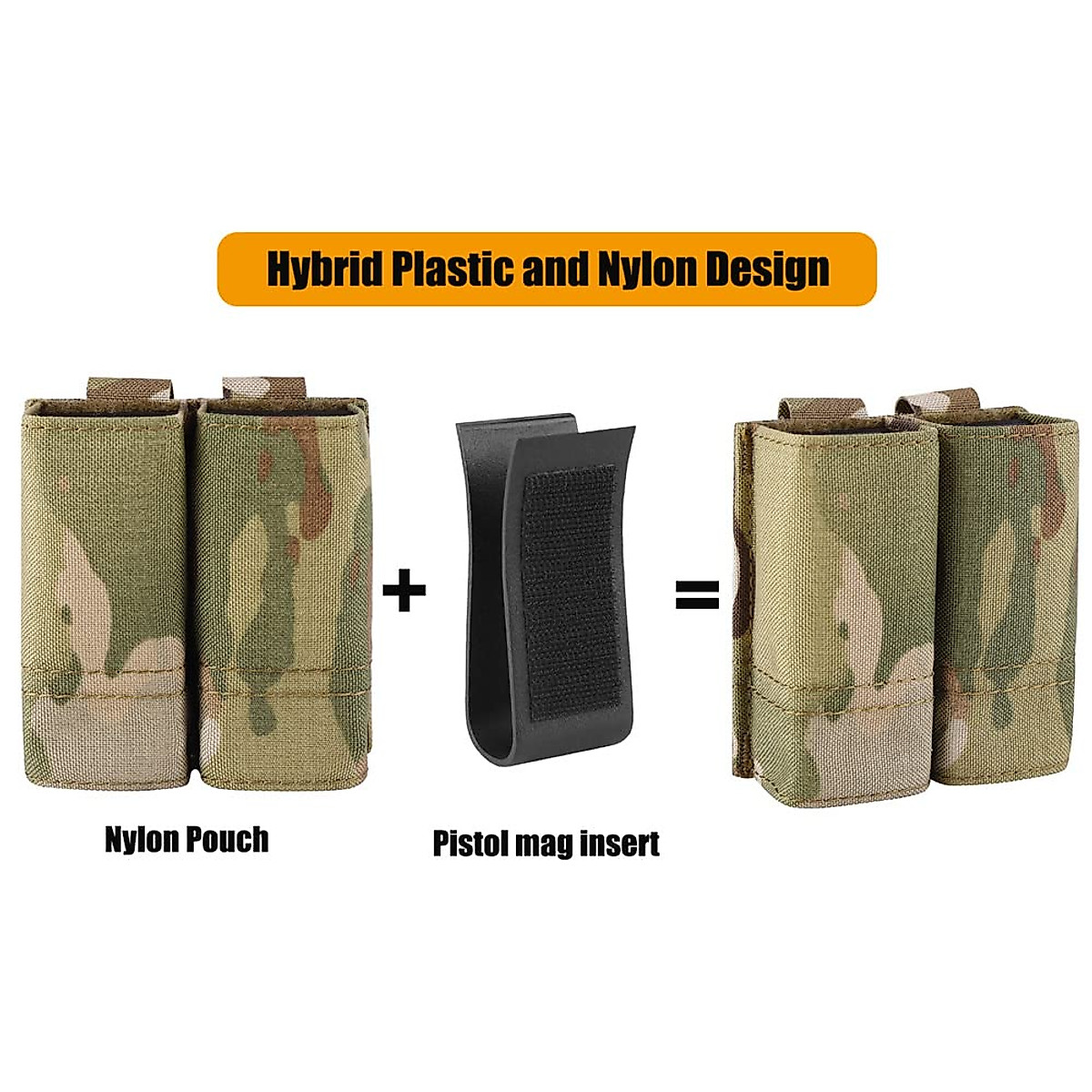 KRYDEX Double Pistol Mag Pouch, Nylon Magazine Pouch 9mm with Quick Release Kydex Magazine Pouch Insert (MC)