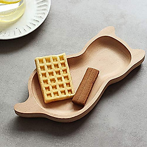 Luxshiny Japanese Candy Wood Cat Plate, Cat Shaped Serving Tray Wooden Dessert Serving Trays for Home Kitchen Restaurant Dessert Tray