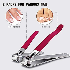 ecoed Nail Clippers Set, Thick Nails Cutter Manicure Set with Tweezer Set and Pointed Hair Removal Tweezers for Eyebrow Plucking & Nail Trimming PINK