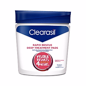 Clearasil Rapid Rescue Deep Treatment Acne Face Pads, Maximum Strenght with 2% Salicylic Acid Acne Treatment Medicine, 90 Count