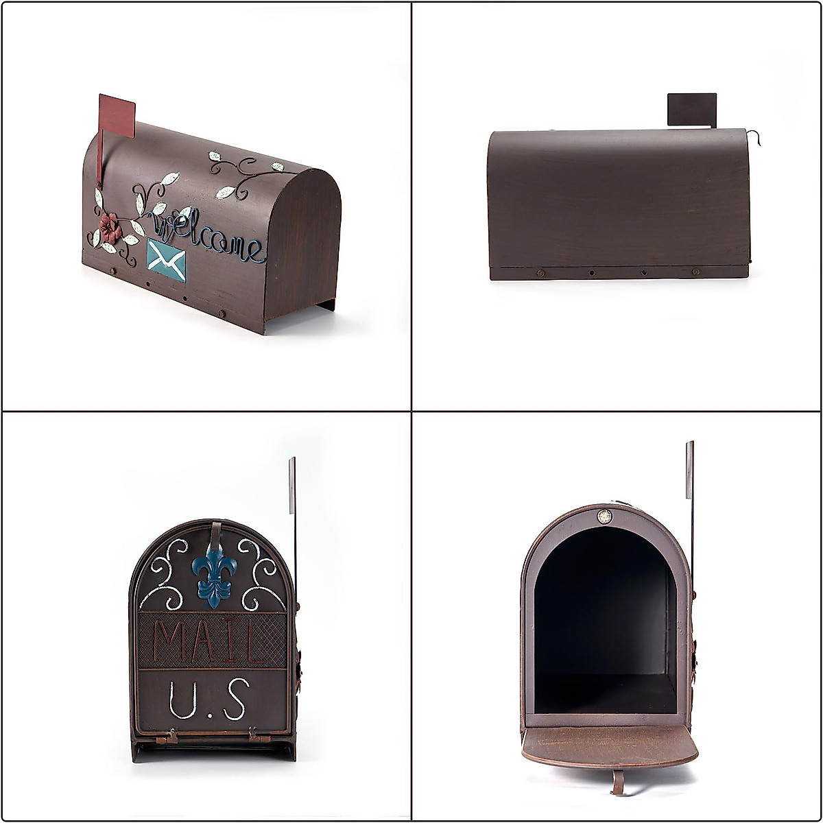 MEIYIHUI Heavy Duty Galvanized Steel Mailbox Post, Mailboxes for Outside,Curbside Mailbox,Rural Mail Box Postal Storage Box Outdoor Decor (Brown)