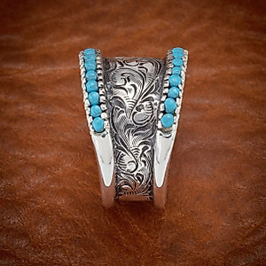 THJEW Flower Pattern Engraved Band Ring for Women,S925 Sterling Silver Retro Vintage Hawaiian National Style Boho Ring Jewelry (Ring_A, 7)