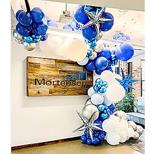 Royal blue White Silver balloon Garland Arch Kit Metallic Blue Balloons with Starburst foil balloons for Men birthday decorations Graduation Ceremony supplies