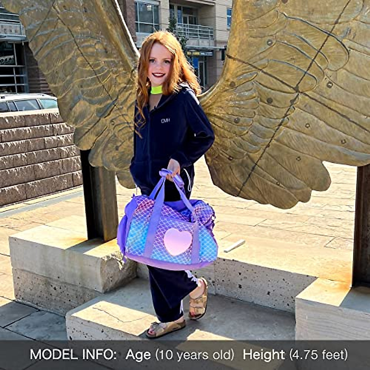 mibasies Dance Bag for Girls Duffle Bag Kids Overnight Travel Sleepover Bags Sport Gym Bag with Shoes Compartment(Mermaid Purple)