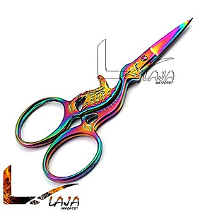 LAJA IMPORTS Set of 2 Multi Titanium Color Rainbow Sewing Craft Embroidery Scissors 3.5" CAT Shape