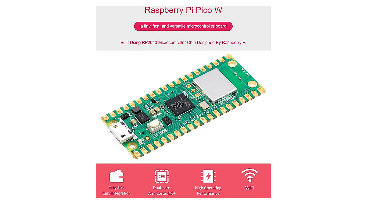 Built-in WiFi Raspberry Pi Pico W with Pre-Soldered Header, Support 2.4 GHZ Wi-Fi 4, Based on ...