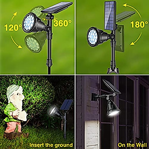 ROSHWEY Solar Spot Lights Outdoor, 600LM Solar Flood Lights Waterproof Solar Spotlight for Driveway Backyard Patio Landscape Deck Garage (Cool White, 2 Pack)