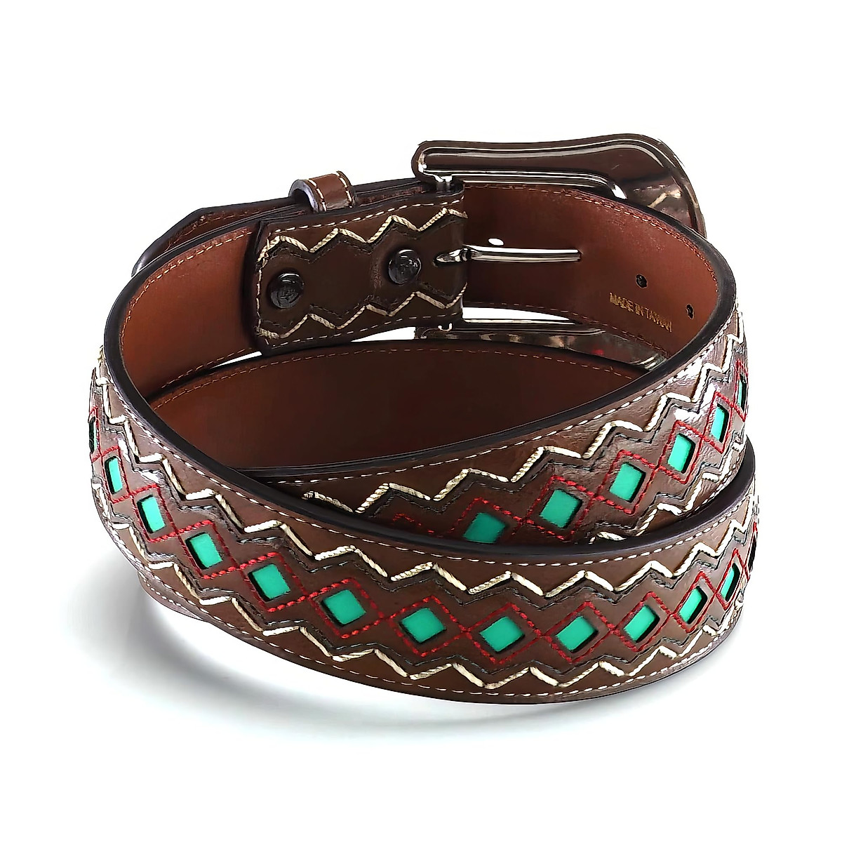 Ariat Women's Blue Diamond Inlay Center Belt, Brown, Medium