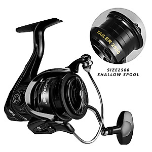 Fishdrops Fishing Reels Spinning, 5+1BB Anti-Reverse with Left/Right Interchangeable Golden Handle, 7.5 oz Ultralight Spinning Reels, 5.5:1 High Speed with Deep/Shallow Aluminum Spool for Freshwater