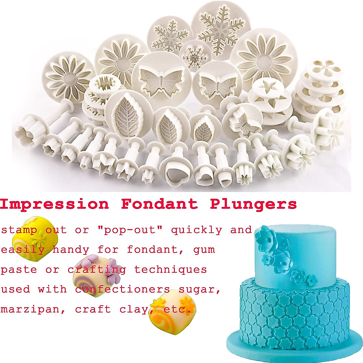 KORIXINE Cookie Cutters 36 Piece Fondant Cake Cookie Plunger Flower Daisy Blossom Leaf Butterfly Heart Shape Decorating Mold DIY Gum Paste Cookie Stamps Set Mini Clay Plunger