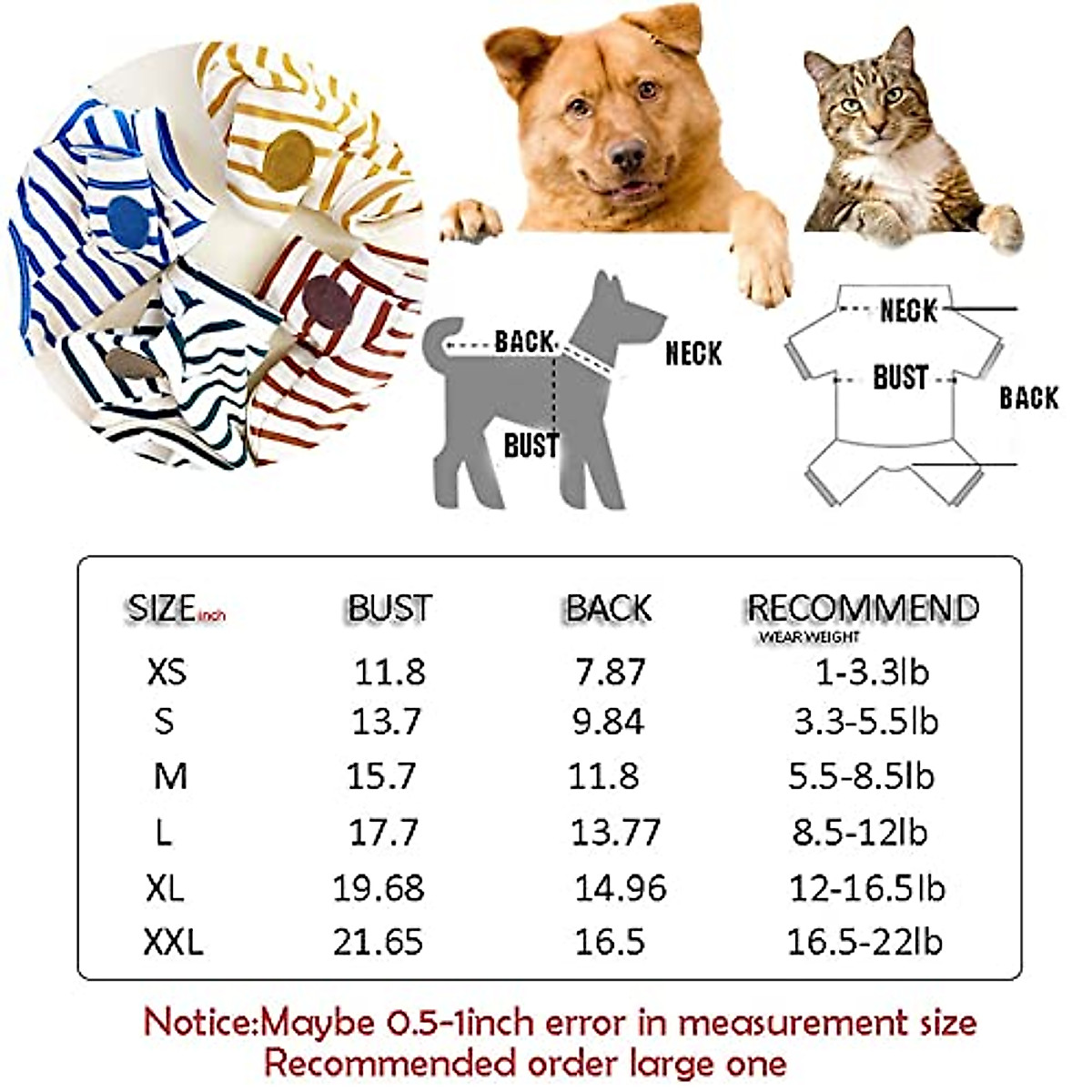 Dog Shirt for Small Dogs Basic Striped T-Shirts 100% Cotton Pet Clothes Puppy T-Shirts Cat Tee Soft Breathable Dog Shirts