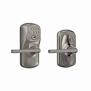 SCHLAGE FE595 PLY 619 LAT Plymouth Keypad Entry with Latitude Lever Flex Lock, Satin Nickel