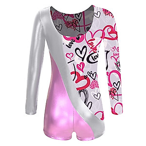 VernLan Girls Sequined Gymnastic Leotard Kids Long Sleeve Metallic Athletic Jumpsuit for Performance Dancewear Pink 10 Years