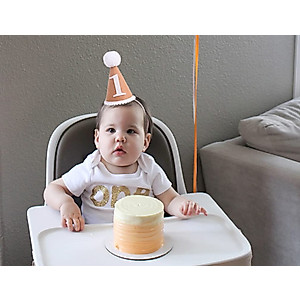 Baby 1st Birthday Party Hat - Handmade Wool Felt Hat for Kids, Photo Booth Props, Backdrop, Cake Smash, and First Birthday Accessories (Beige)
