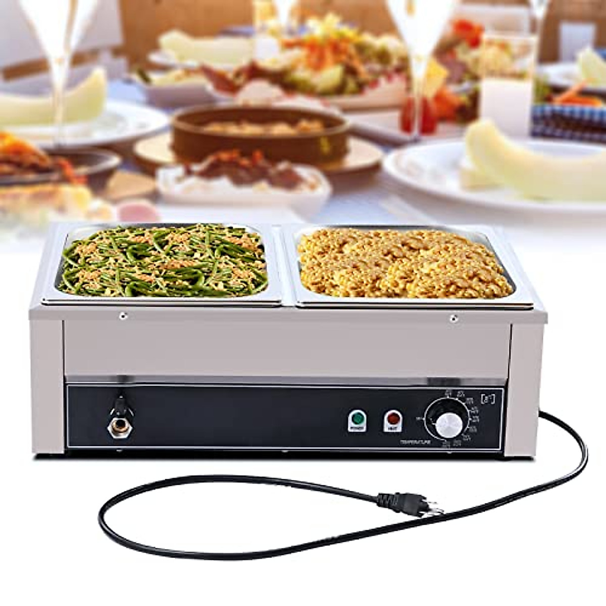 BANLICALI 2-Pan Chafing Dish, 1500W Stainless Steel Electric Chafing Dish Buffet Set, Commercial Chafers Catering Buffet Servers with Lid, Tray & Steam Warmers for Homes Restaurants Silver 110V