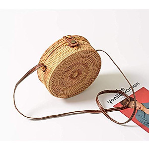 Rattan Bags for Women, Xmeng Straw Round Bali Ata Handbags Woven Circle Crossbody Wicker Purse Adjustable Strap Boho Bag