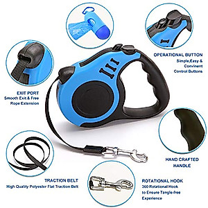 Retractable Dog Leash for Medium - Small Dogs and Cats 16.5FT Tangle Free, Heavy Duty Walking Leash with Anti Slip Handle, Pause and Lock Strong Nylon Tape, Store Dog Leash Retractable(Blue)