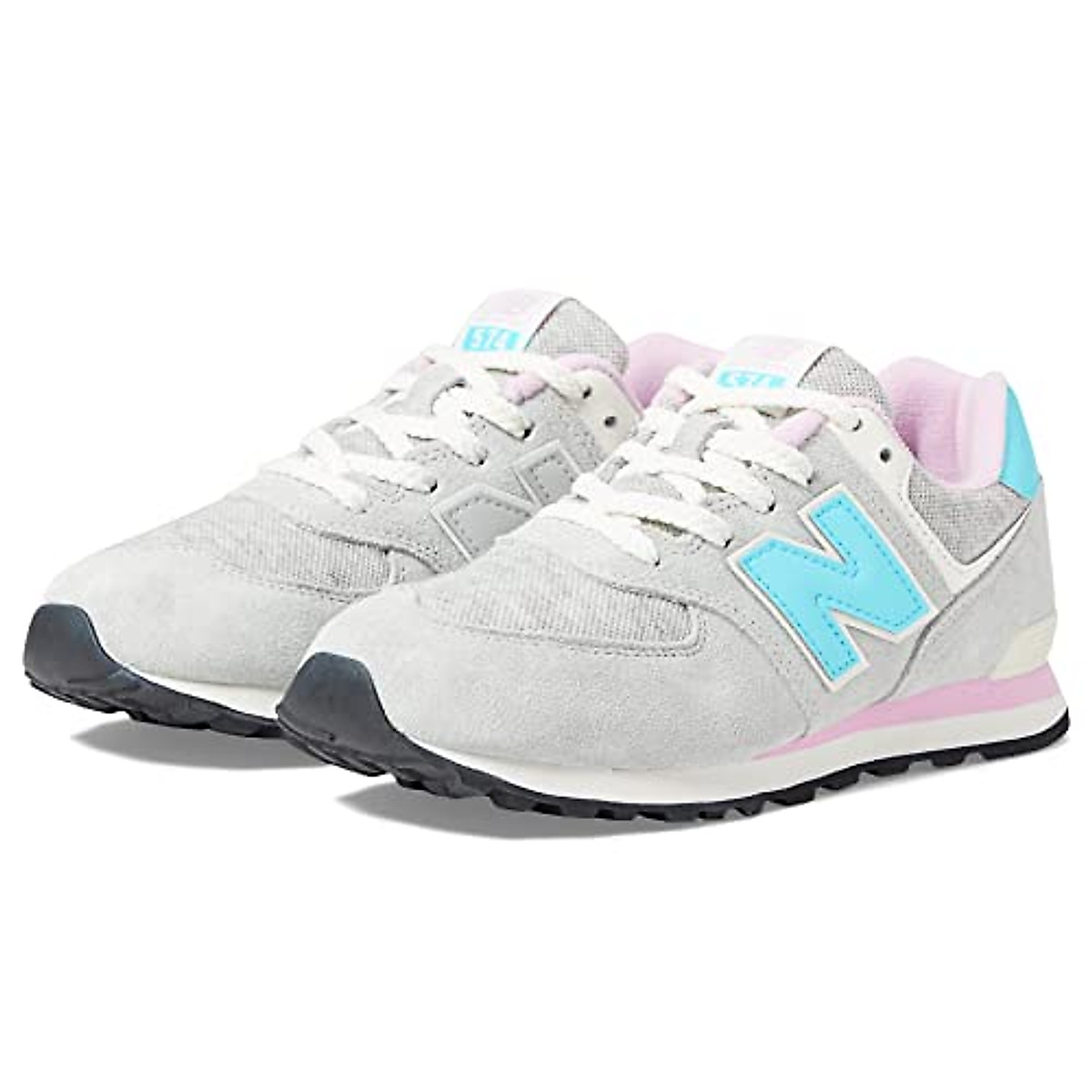 New Balance Kids 574 V1 70s Racing Lace-up Sneaker, BRIGHTON GREY/SUMMER AQUA/LILAC CLOUD, 2 W Little Kid (4-8 Years)