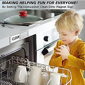 Dishwasher Magnet Clean Dirty Sign, Non-Scratching/Super Strong Soft Magnet with Double-Sided Adhesives/Easy to Read & Slide for Kitchen/Dishwasher/Fridge/Laundry/Washing Machine (Silver & White)