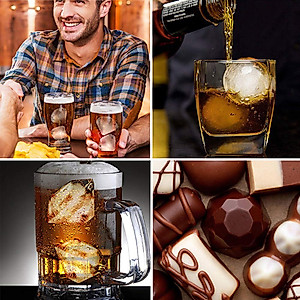 JOHOUSE 2PCS Silicone Ice Cube Molds, Round Ice Ball Maker Diamond Ice Maker, Hot Cocoa Chocolate Bomb Mold, Food Grade Silicone Mold Black