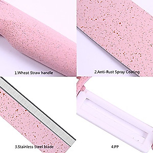 Bonaweite Pink Knife Set, Pink Knife Set With Block, Pink Kitchen Knife Set, Pink Kitchenware Knives, Chef Pink Cooking Knife Set, Wheat Straw Stainless Steel Pink Knives Kitchen Ware